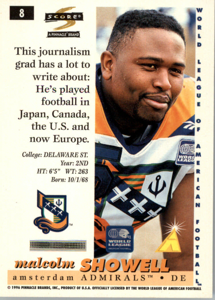 1996 Score WLAF #8 Malcolm Showell - NM-MT