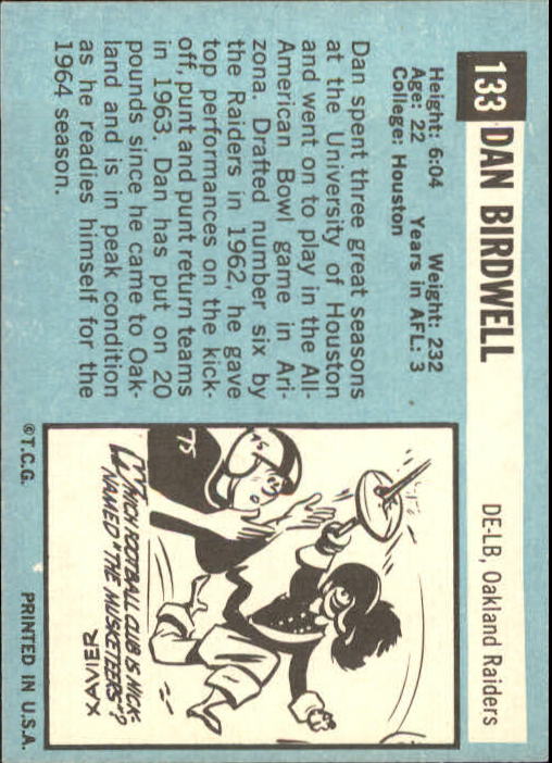 1964 Topps #133 Dan Birdwell Raiders EX G41457 - EX