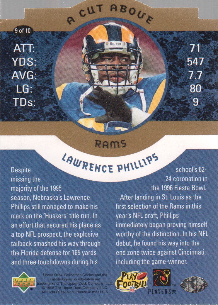 1996 Collector's Choice A Cut Above #9 Lawrence Phillips - NM-MT ...