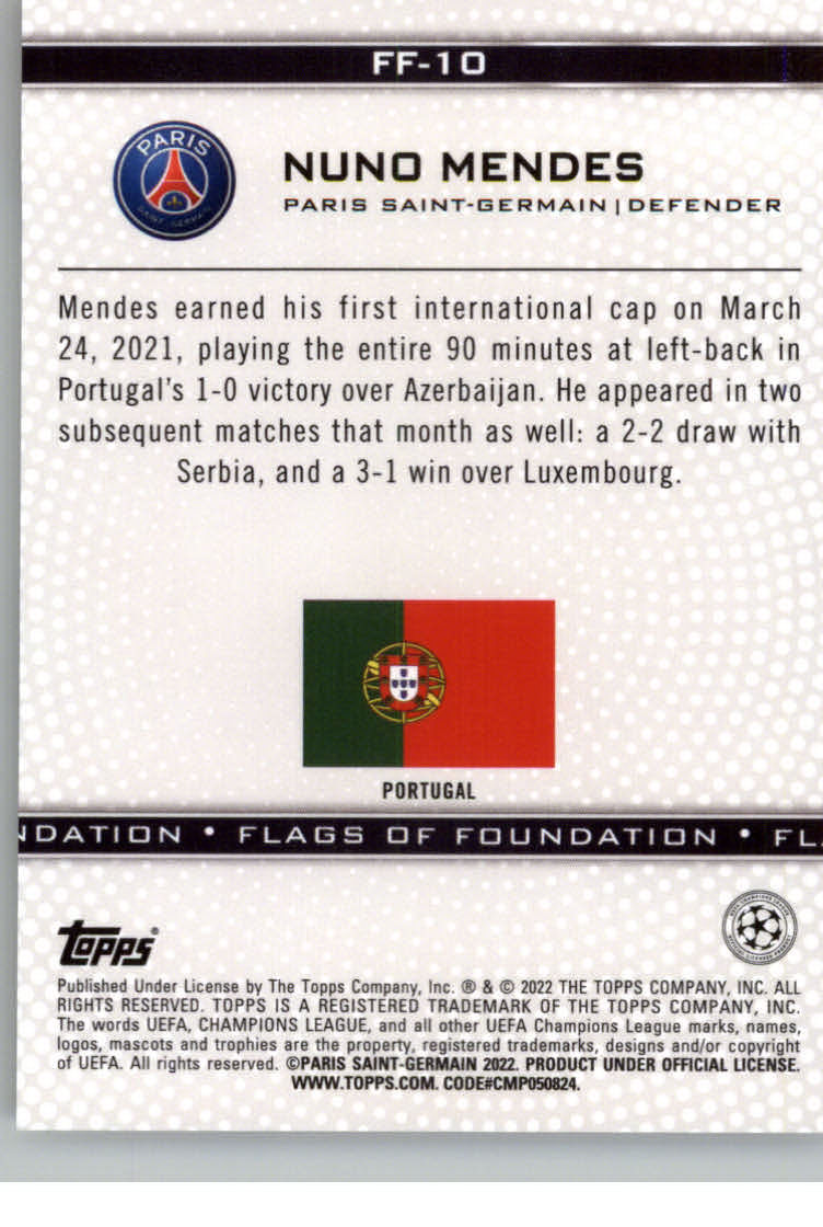 2021-22 Topps UEFA Champions League Flags of Foundation #FF10 Nuno ...