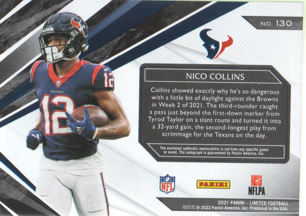 2021 Limited #130 Nico Collins JSY AU RC/299 - #'d 188/299 AUTO JERSEY ...