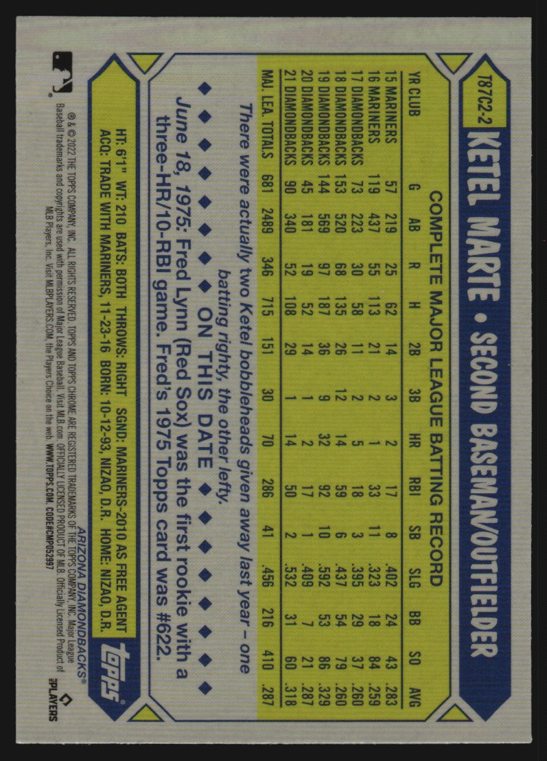 2022 Topps '87 Topps Silver Pack Chrome Series 2 #T87C22 Ketel Marte ...