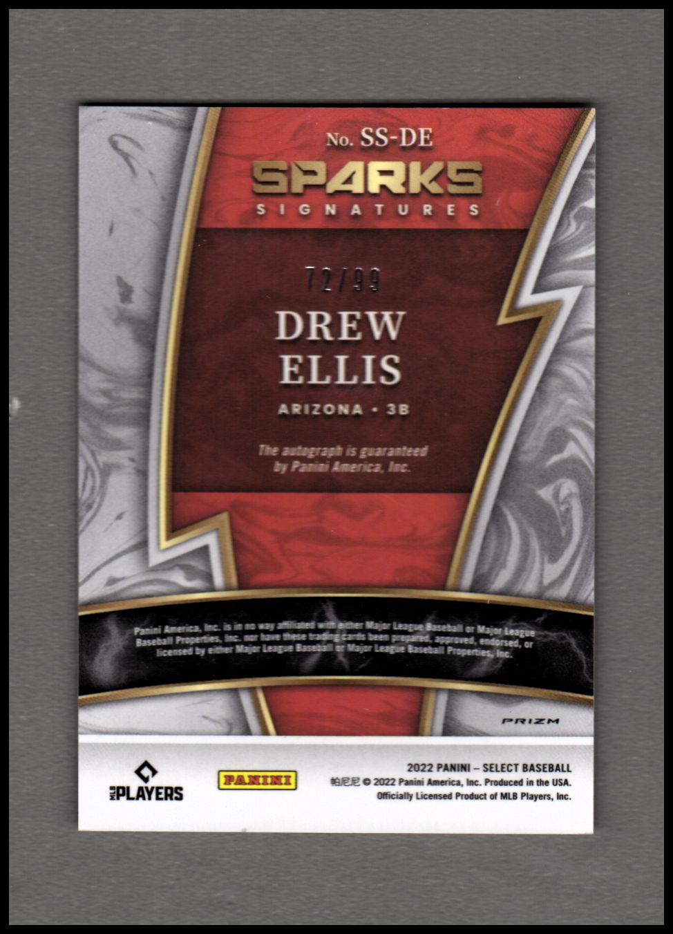 2022 Select Sparks Signatures Holo #10 Drew Ellis/99 - 72/99 - NM-MT