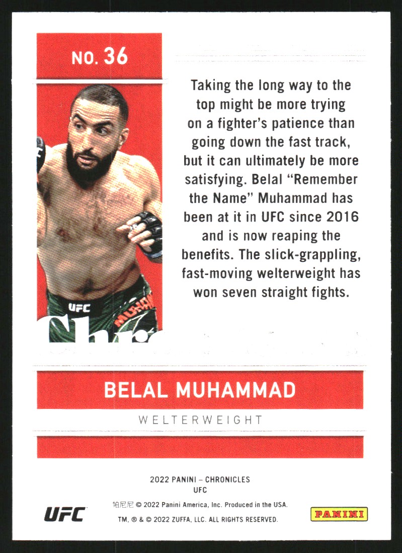 2022 Panini Chronicles UFC #36 Belal Muhammad - NM-MT - Burbank ...