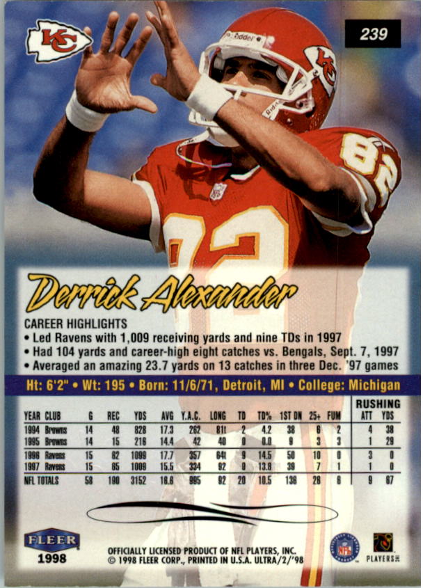 1998 Ultra #239 Derrick Alexander - NM-MT