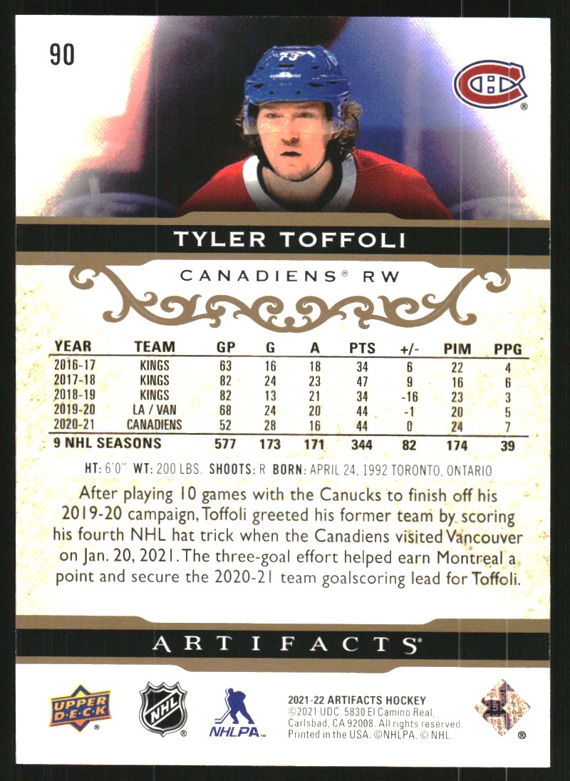 2021-22 Artifacts Rose Gold #90 Tyler Toffoli - NM-MT