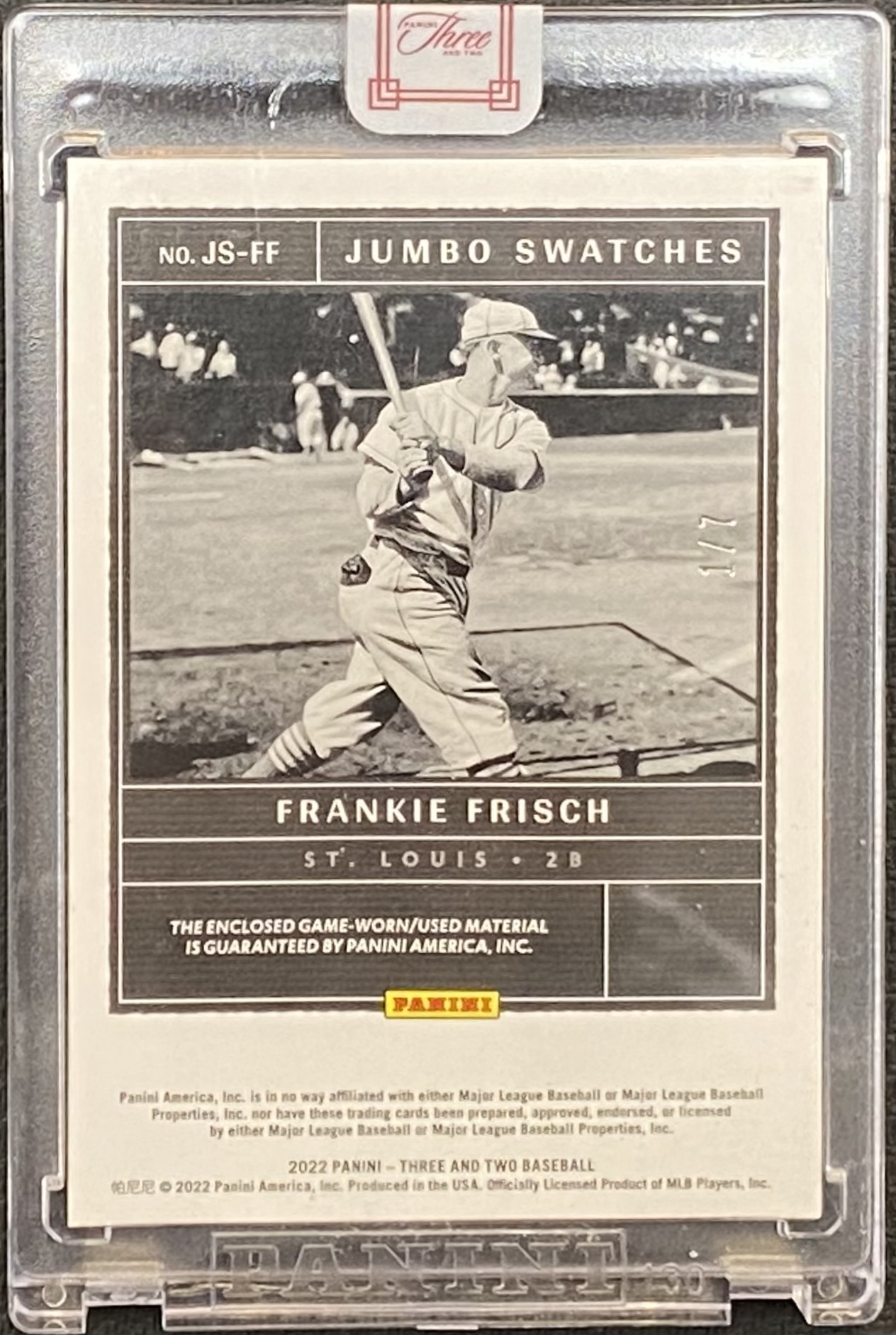 2022 Panini Three and Two Jumbo Swatches Black #43 Frankie Frisch/7 ...