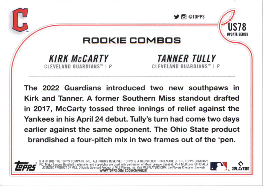 2022 Topps Update #US78 Tanner Tully RC/Kirk McCarty RC - NM-MT