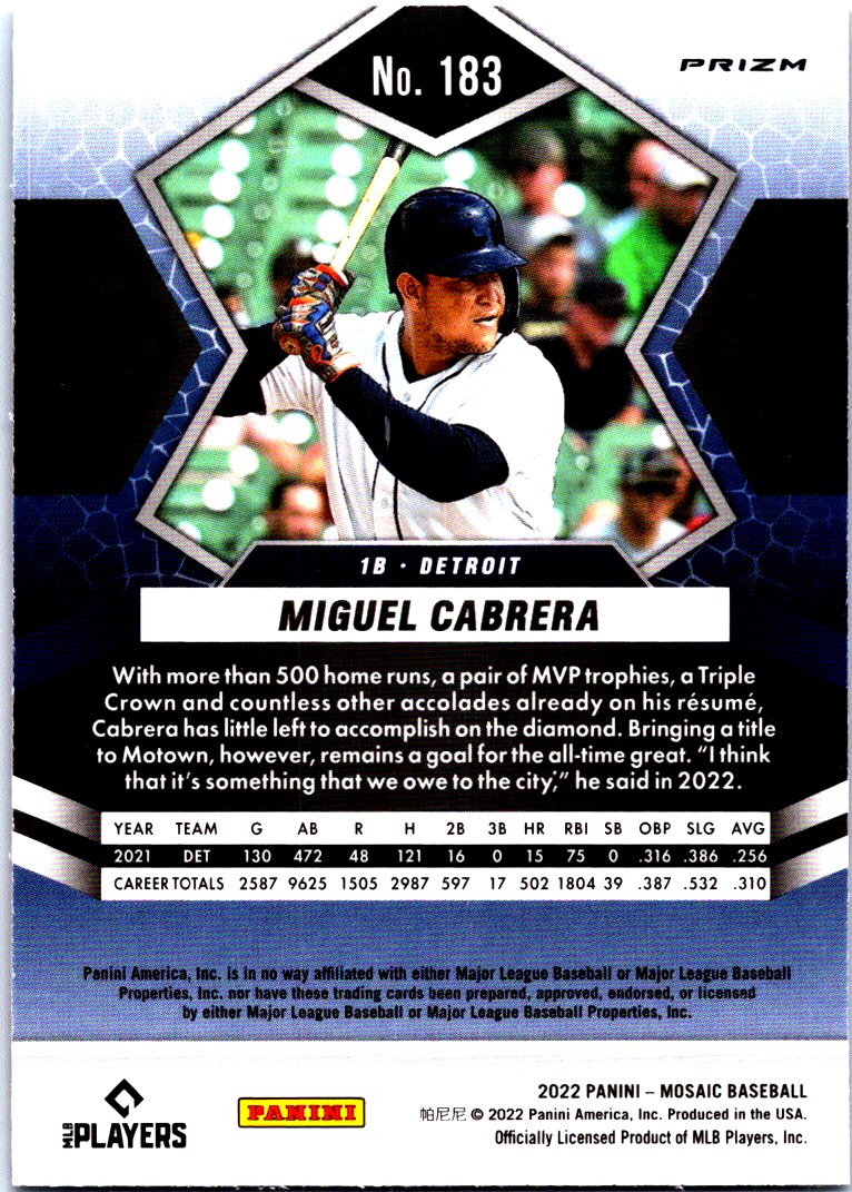 2022 Panini Mosaic Mosaic Reactive Orange #183 Miguel Cabrera - NM-MT ...