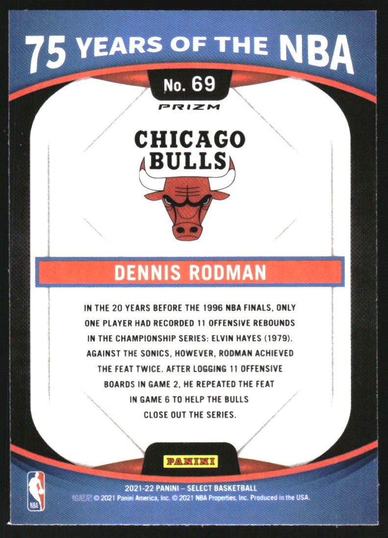 2021-22 Panini 75 Years of the NBA Prizms Silver #69 Dennis Rodman ...