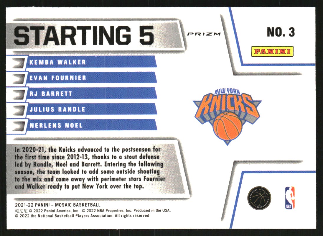 2021-22 Panini Mosaic Starting 5 #3 Evan Fournier/Julius Randle/Kemba ...