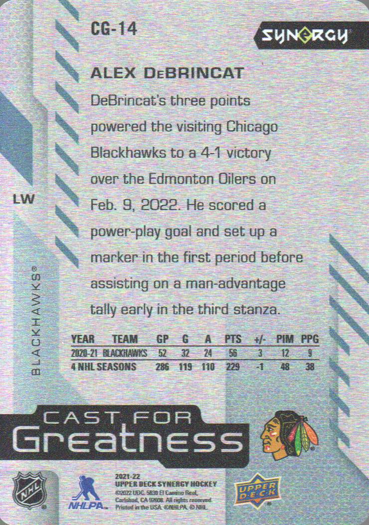 2021-22 Synergy Cast for Greatness #CG14 Alex DeBrincat - METAL CARD ...
