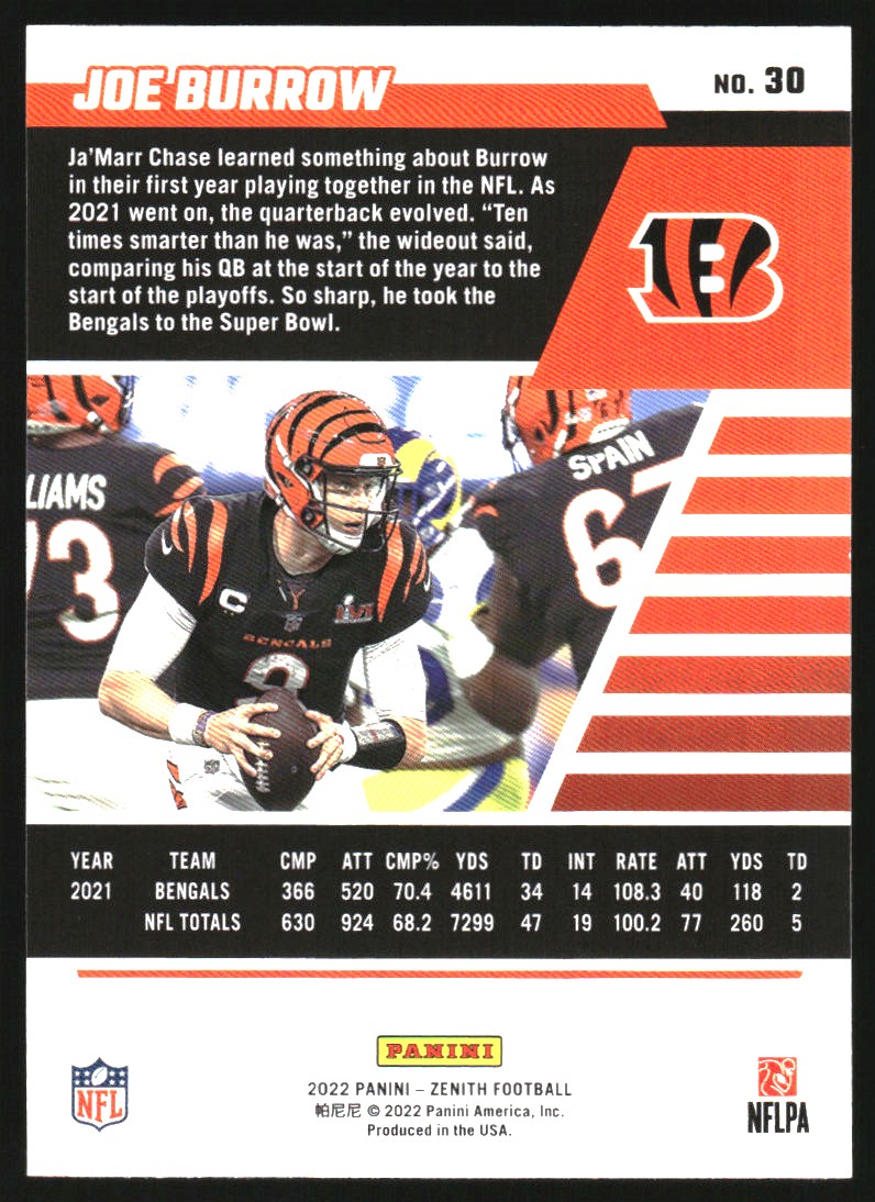 2022 Zenith Red Zone #30 Joe Burrow - NM-MT