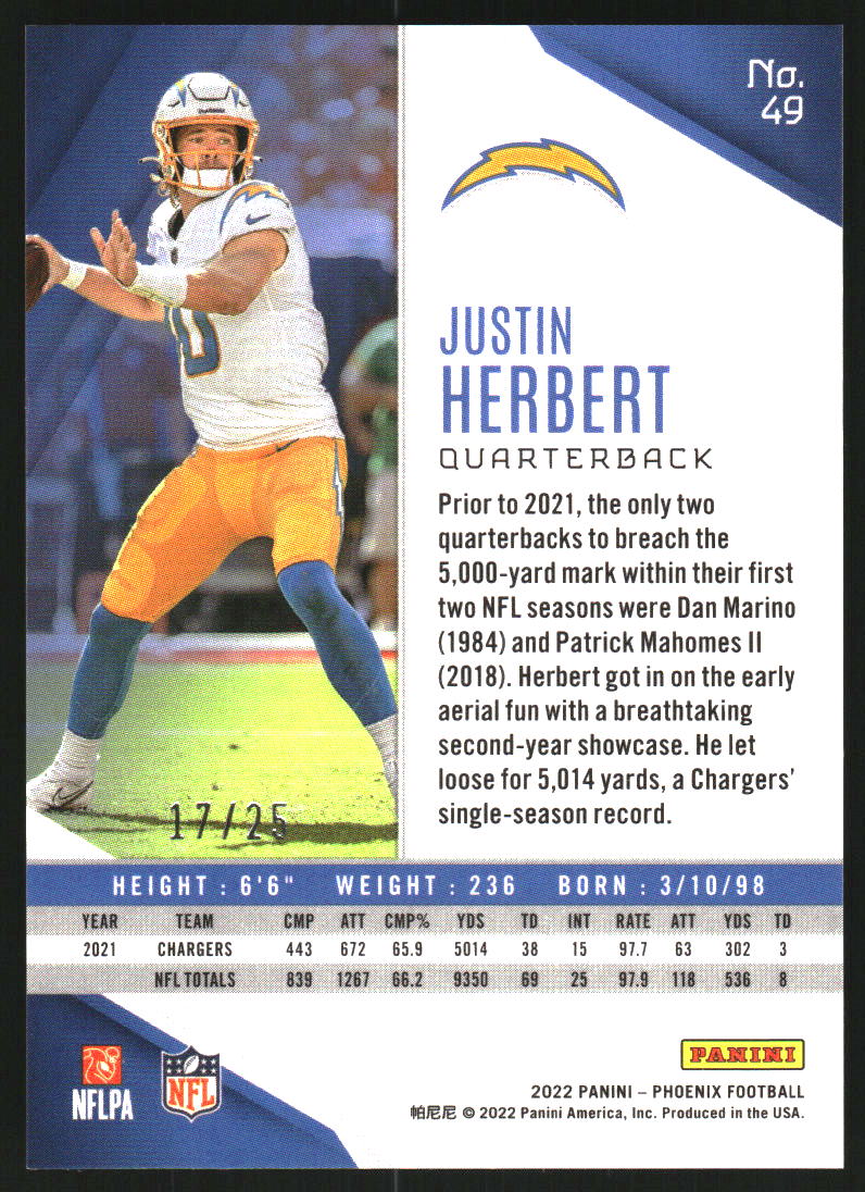 2022 Panini Phoenix Green #49 Justin Herbert - NM-MT
