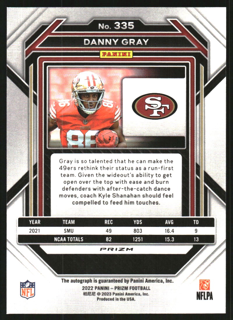 2022 Panini Prizm Autographs Prizms No Huddle #335 Danny Gray - NM-MT ...