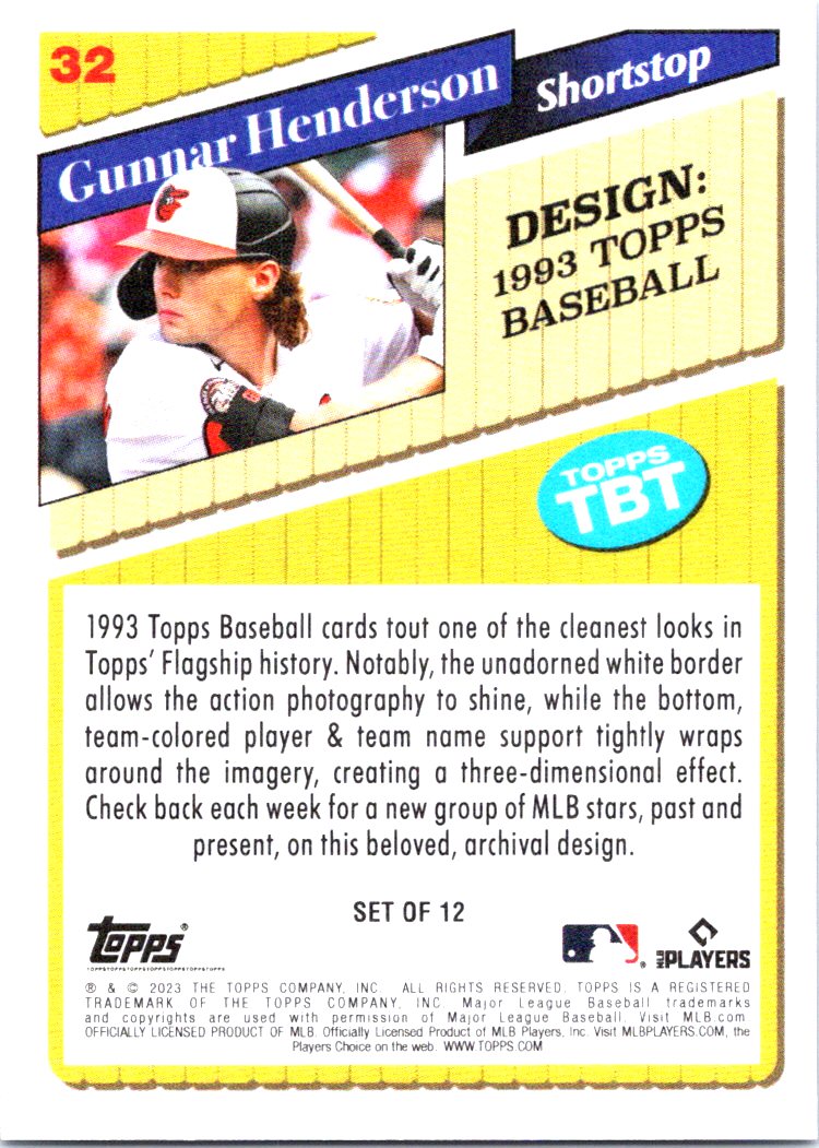 2023 Topps Throwback Thursday Image Variations #32 Gunnar Henderson/'93 ...