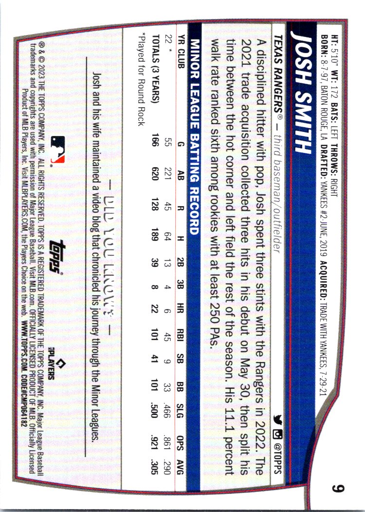 2023 Topps Big League #9 Josh Smith RC - NM-MT - The Dugout Sportscards ...