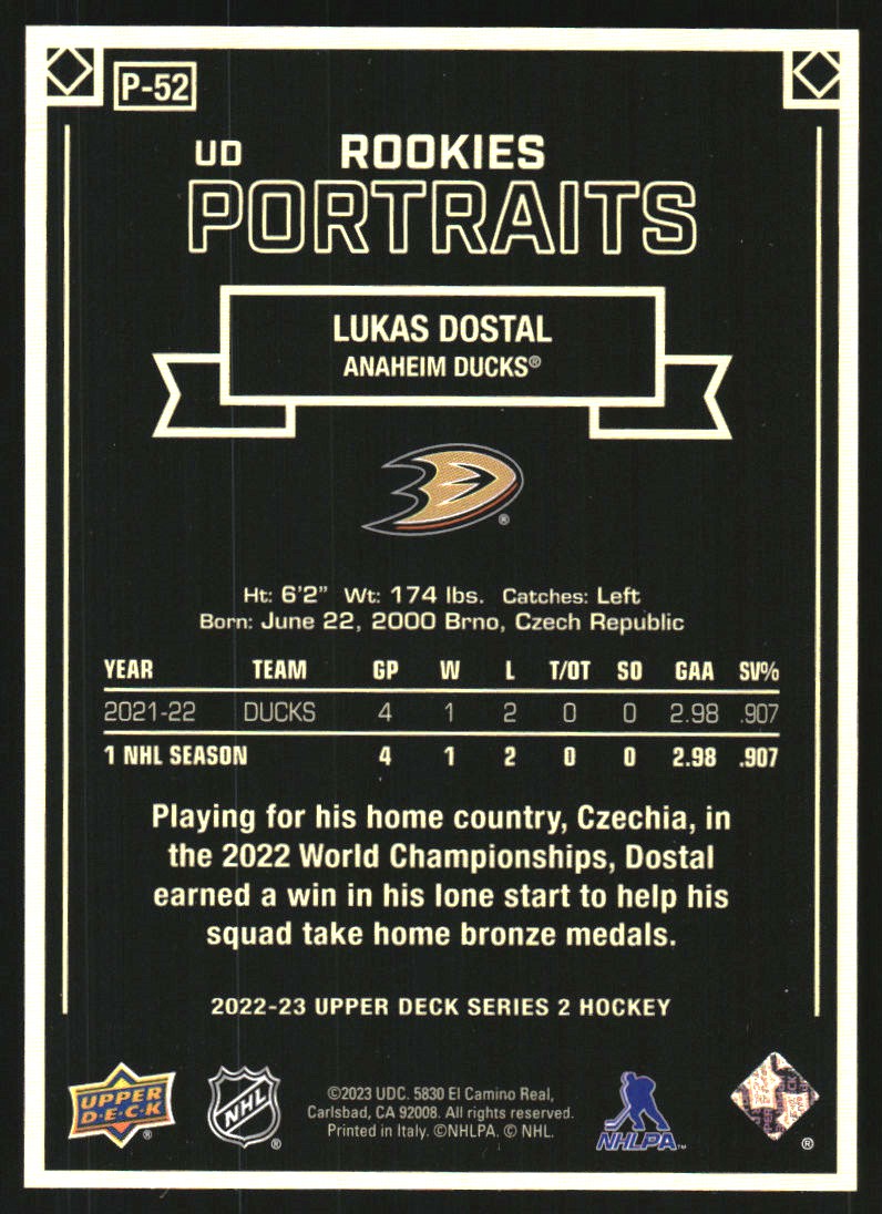 2022-23 Upper Deck UD Portraits #P52 Lukas Dostal - NM-MT