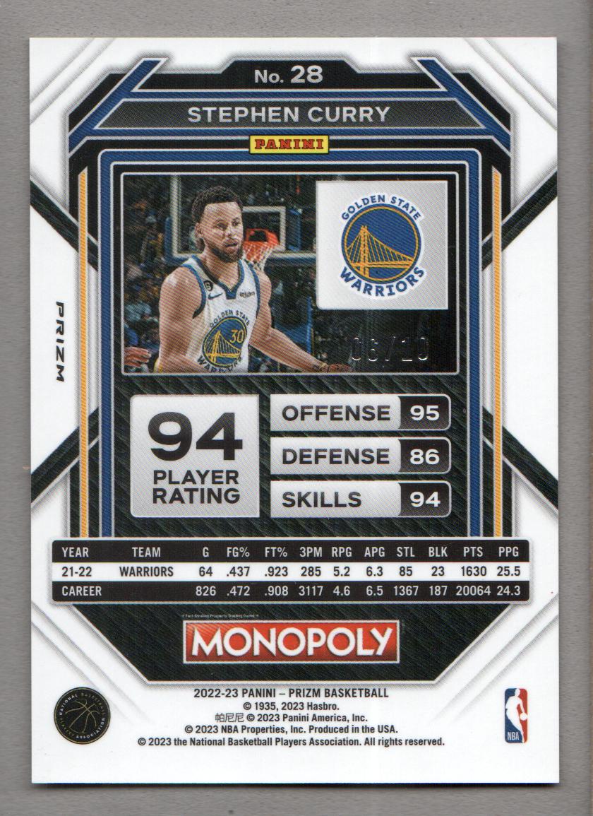2022-23 Panini Prizm Monopoly Gold Money Wave #28 Stephen Curry - 06/10 ...