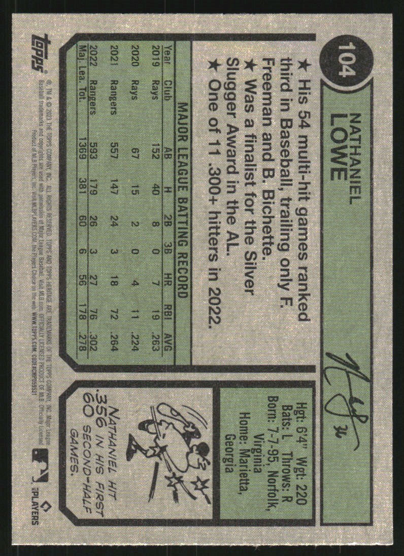 2023 Topps Heritage #104 Nathaniel Lowe - NM-MT