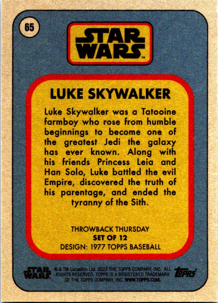 2023 Topps Throwback Thursday Star Wars Gold #65 Luke Skywalker - 1/1 ...