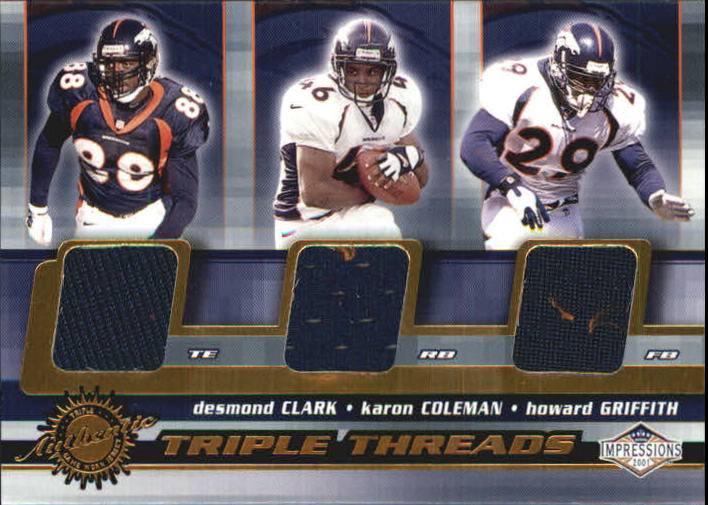 2001 Pacific Impressions Triple Threads #15 Desmond Clark/KaRon Coleman ...