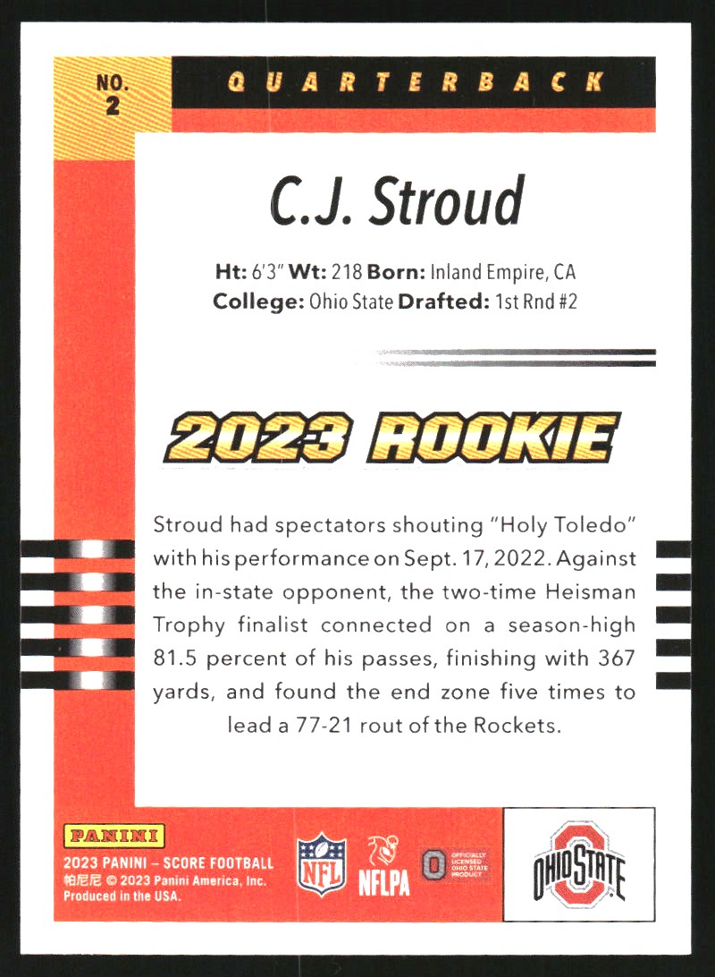 2023 Score '03 Throwback Rookies #2 CJ Stroud - NM-MT - Burbank ...