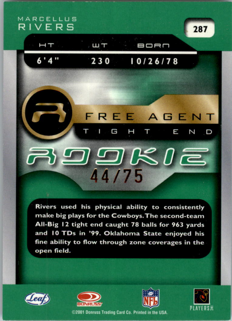 2001 Quantum Leaf Infinity Green #287 Marcellus Rivers - /75 - NM-MT