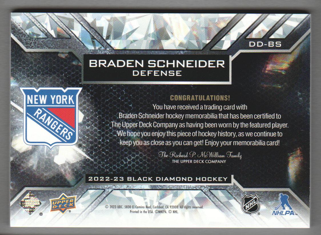 2022-23 Black Diamond Diamond Debut Relics #DDBS Braden Schneider ... 2022-23 Black Diamond Diamond Debut Relics #DDBS Braden Schneider ...