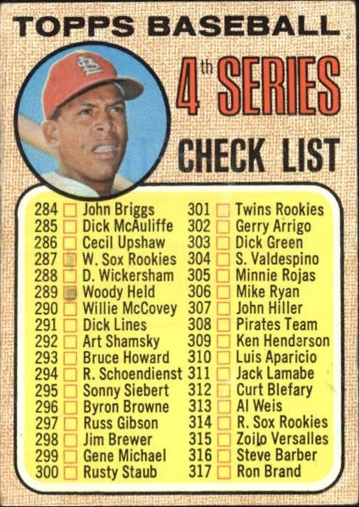 1968 Topps #278 4th Series Checklist GOOD G63412 - GOOD