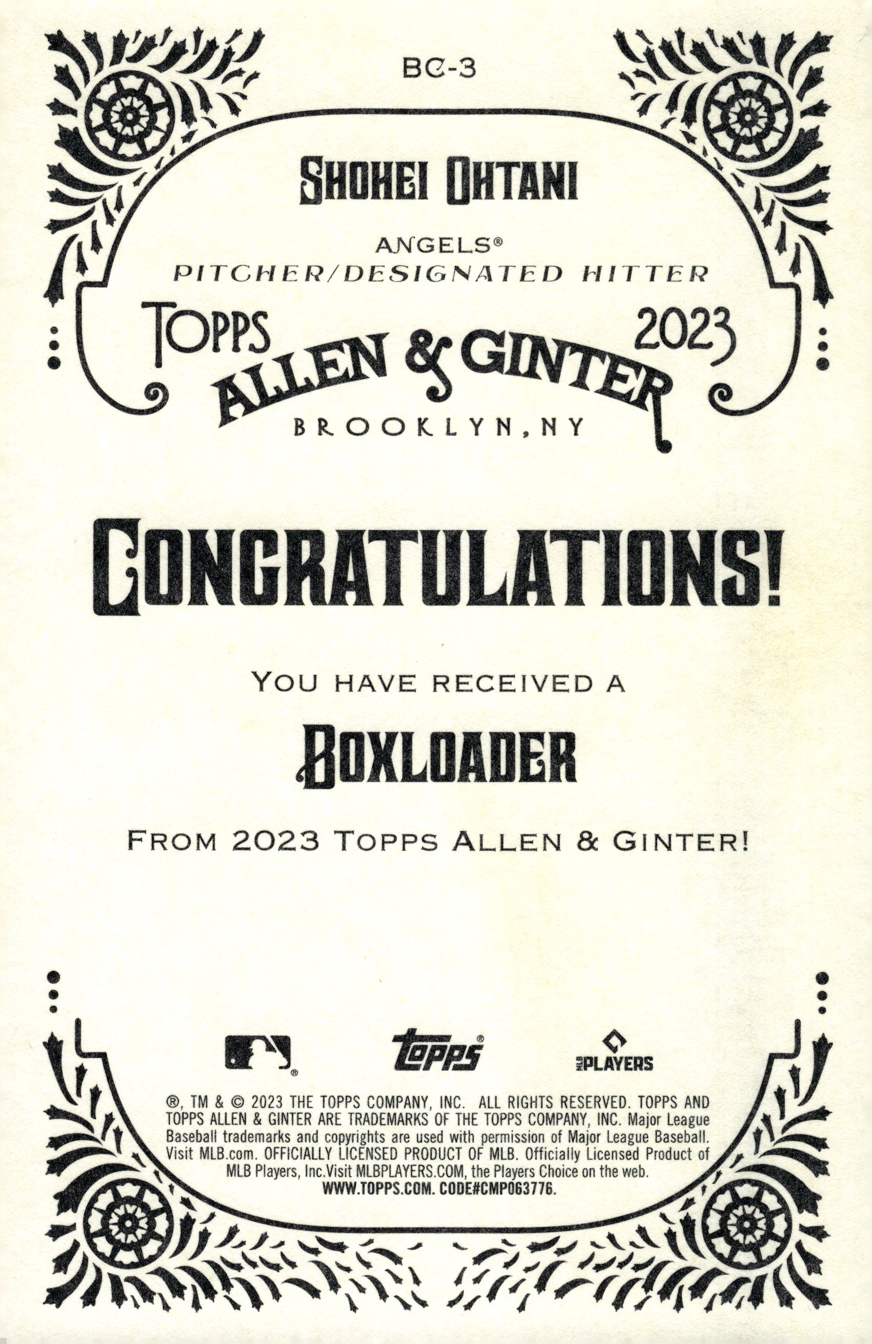 2023 Topps Allen and Ginter Box Toppers #BC3 Shohei Ohtani - NM-MT ...