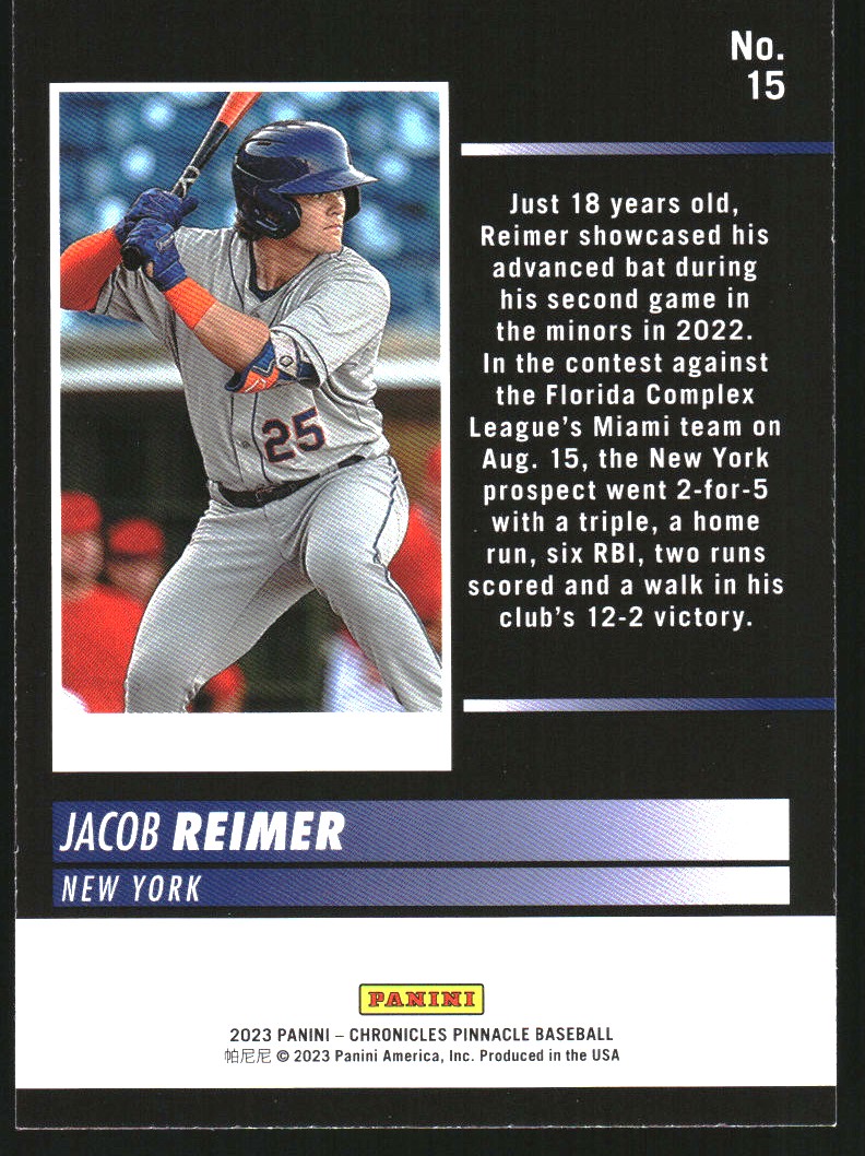2023 Panini Chronicles Pinnacle #15 Jacob Reimer - NM-MT - Burbank ...