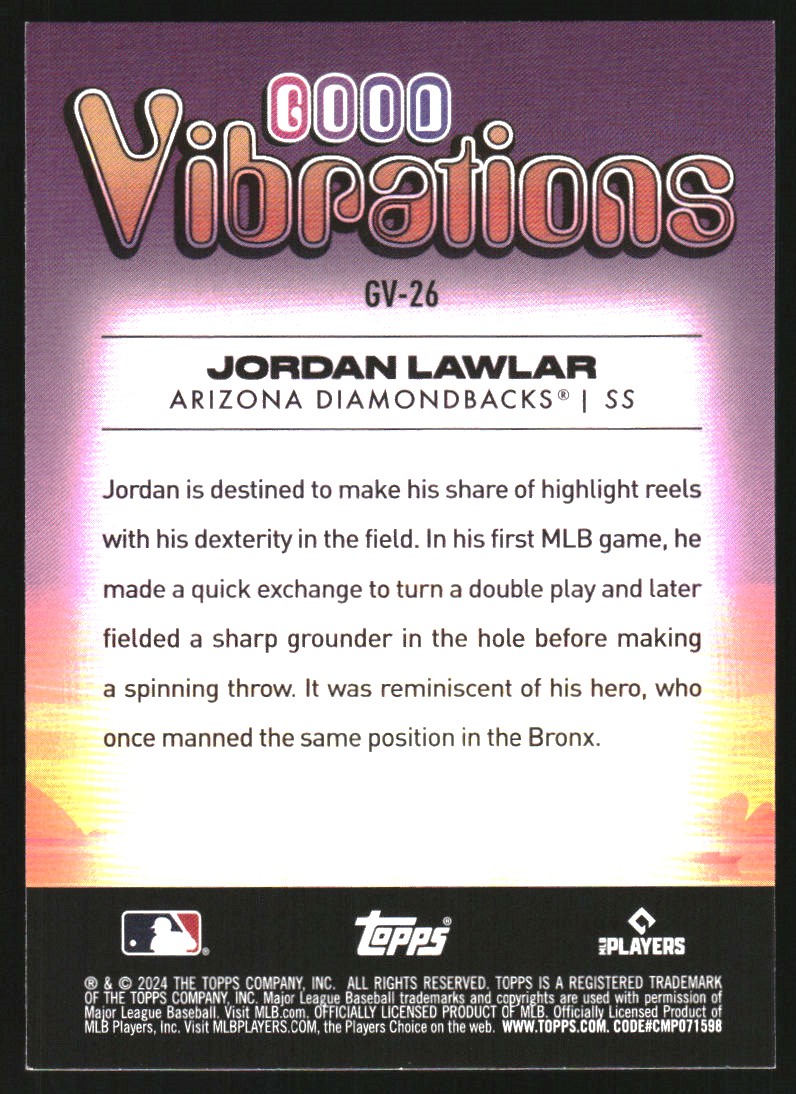2024 Topps Big League Good Vibrations #GV26 Jordan Lawlar - NM-MT ...