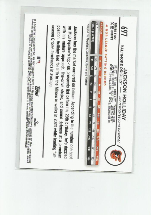 2024 Topps Base Set Photo Variations #697B Jackson Holliday/Fun Face ...