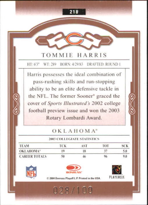 2004 Donruss Classics Timeless Tributes Red #218 Tommie Harris - NM-MT