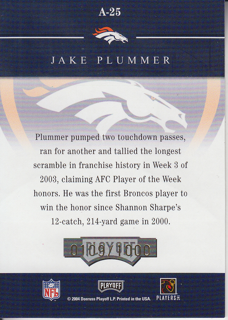 2004 Playoff Honors Accolades #A25 Jake Plummer - NM-MT - Burbank ...