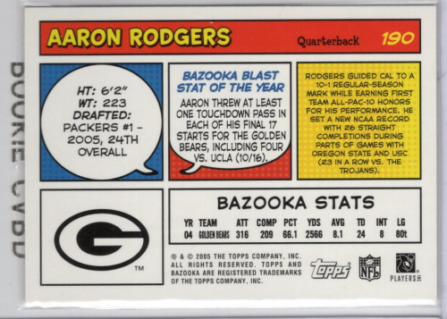 2005 Bazooka #190 Aaron Rodgers RC - NM-MT
