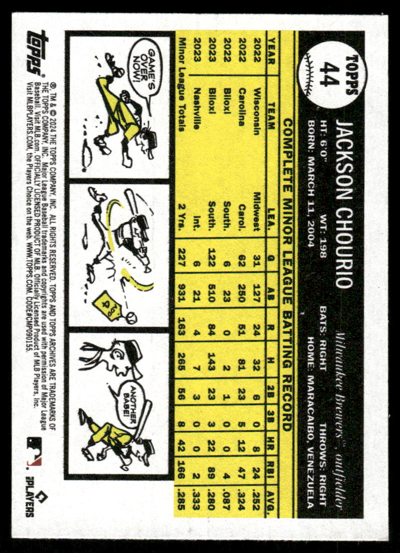 2024 Topps Archives Photo Variations #44 Jackson Chourio - NM-MT