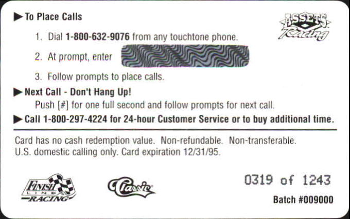 1995 Assets 1-Minute Phone Cards Gold Signature #3 Brett Bodine - NM-MT