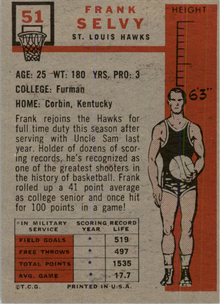 1957-58 Topps #51 Frank Selvy DP RC - EX-MT