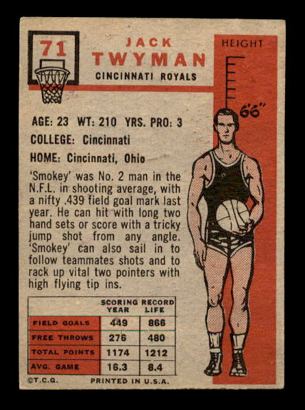 1957-58 Topps #71 Jack Twyman DP RC - Actual scan of card - EX-MT