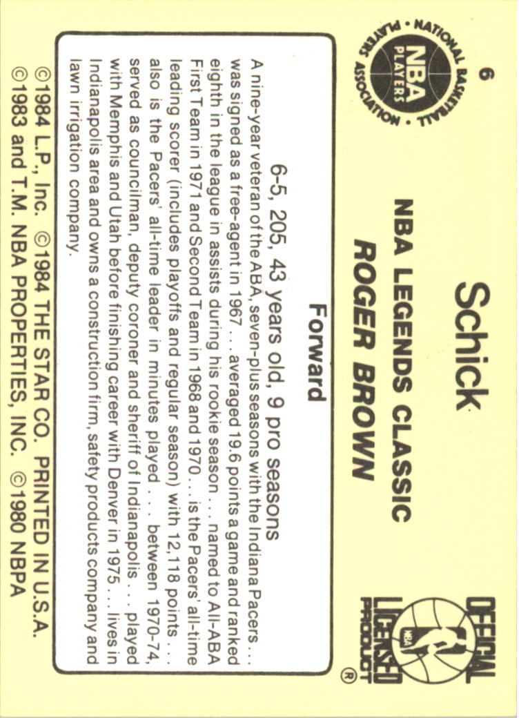 1985 Star Schick Legends #6 Roger Brown - NM-MT