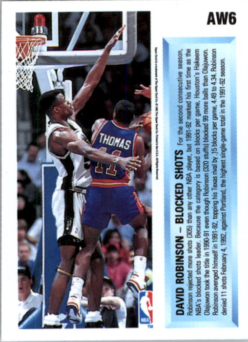 1992-93 Upper Deck Award Winner Holograms #AW6 David Robinson/Blocked ...