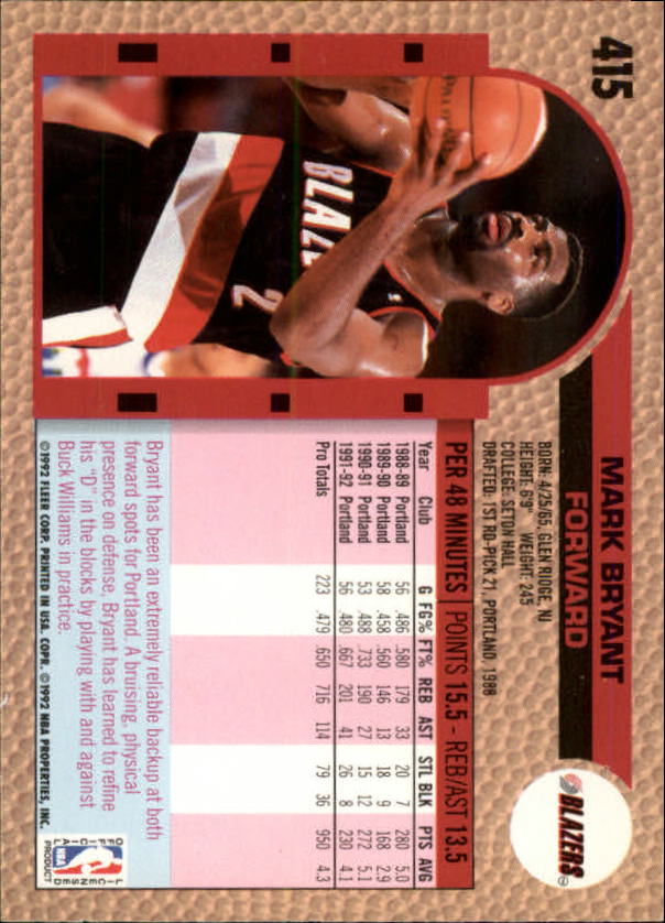 1992-93 Fleer #415 Mark Bryant - NM-MT - Burbank Sportscards | Beckett ...
