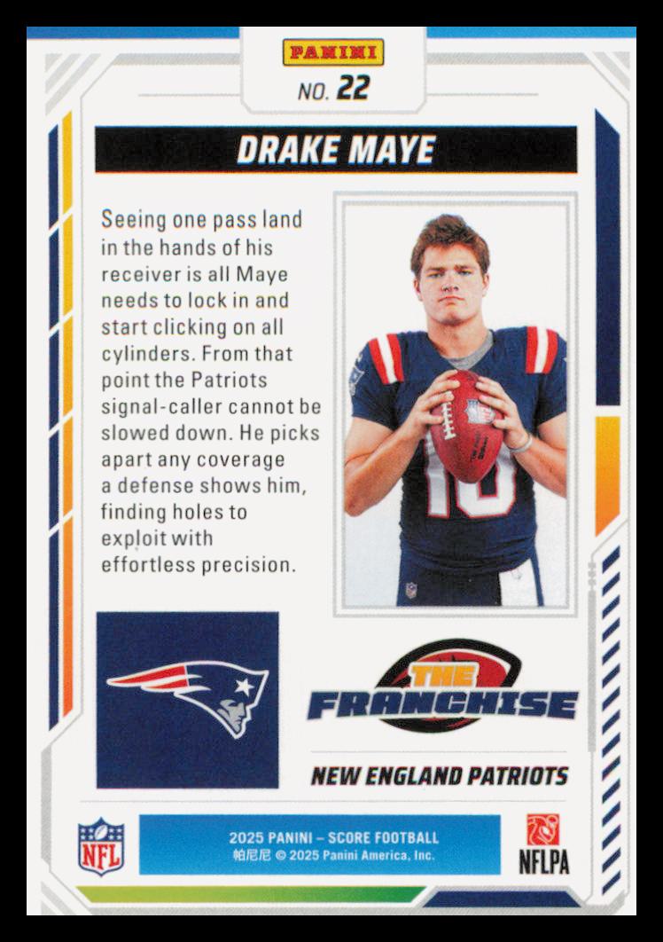 2025 Score The Franchise #22 Drake Maye - NM-MT - Three Stars ...