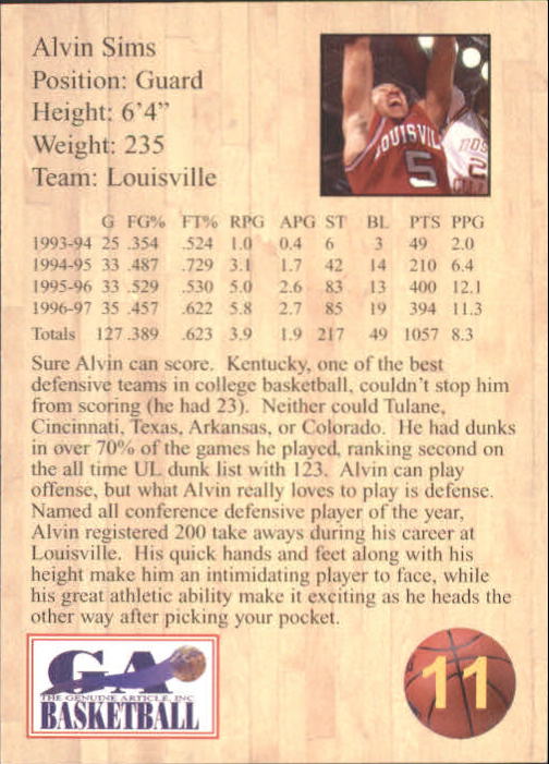 1997 Genuine Article #11 Alvin Sims - NM-MT
