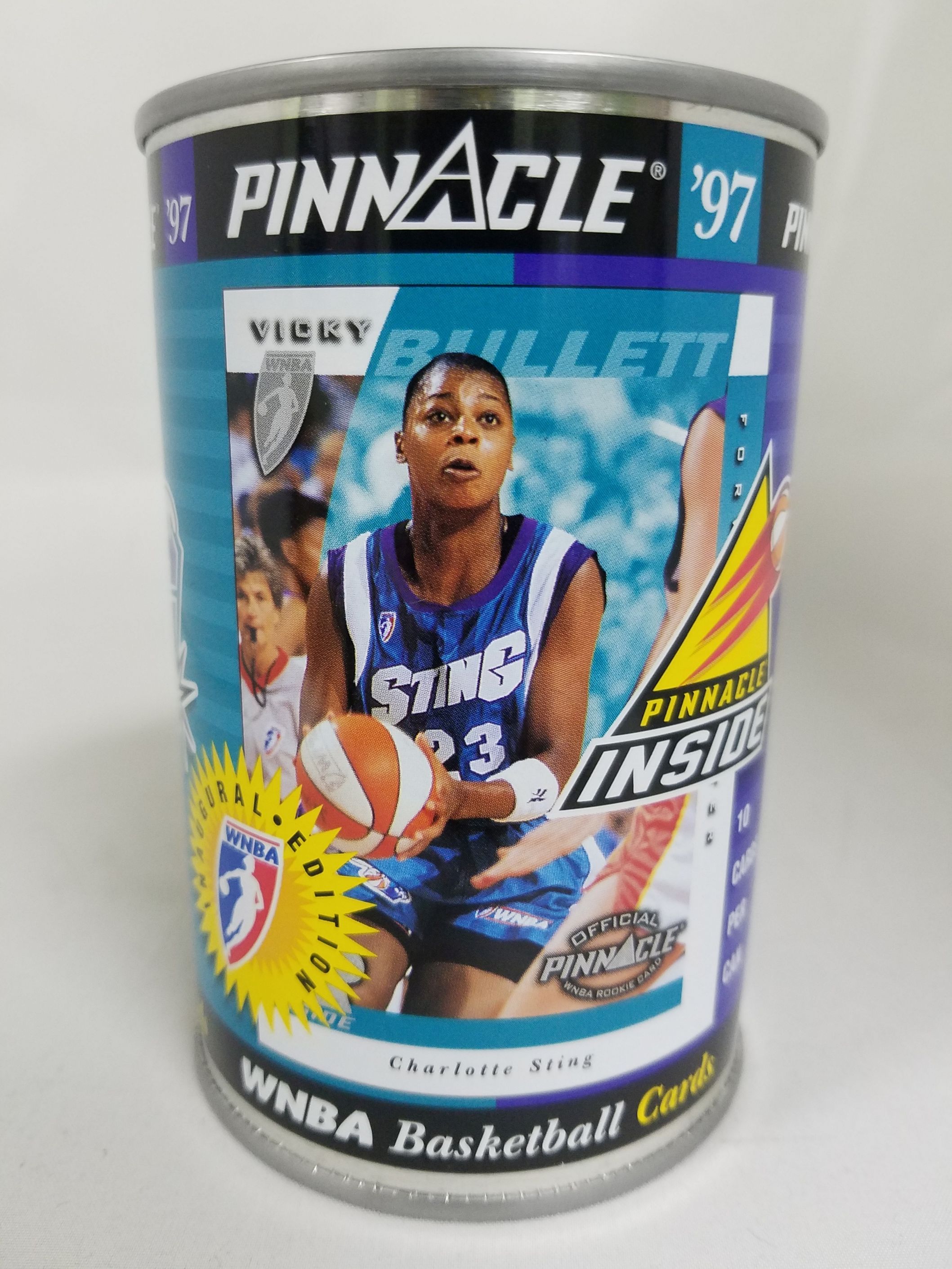 1997 Pinnacle Inside WNBA Cans #2 Vicky Bullett - . Opened, empty can ...