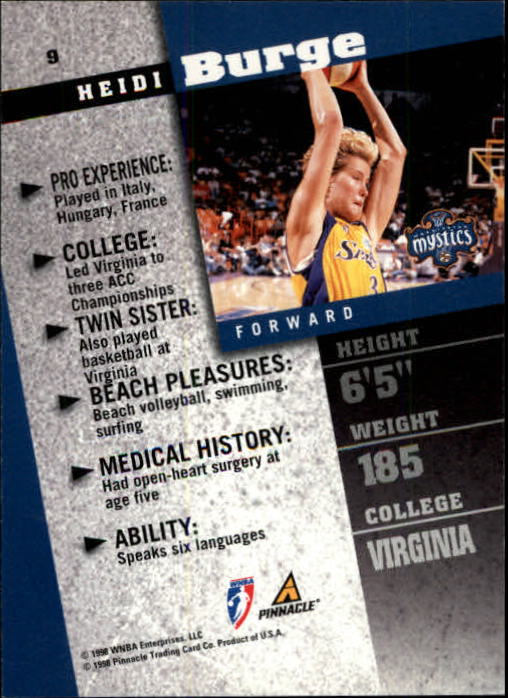 1998 Pinnacle WNBA #9 Heidi Burge RC - NM-MT