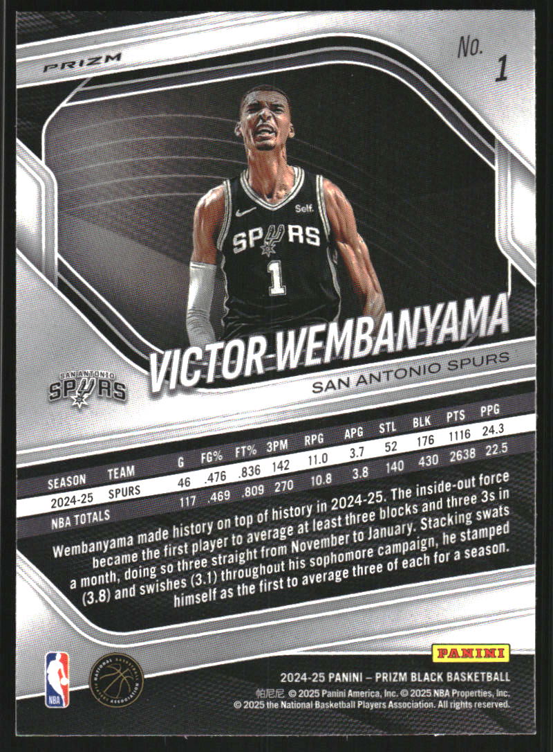 2024-25 Panini Prizm Black Prizms Ruby Wave #1 Victor Wembanyama - NM-MT