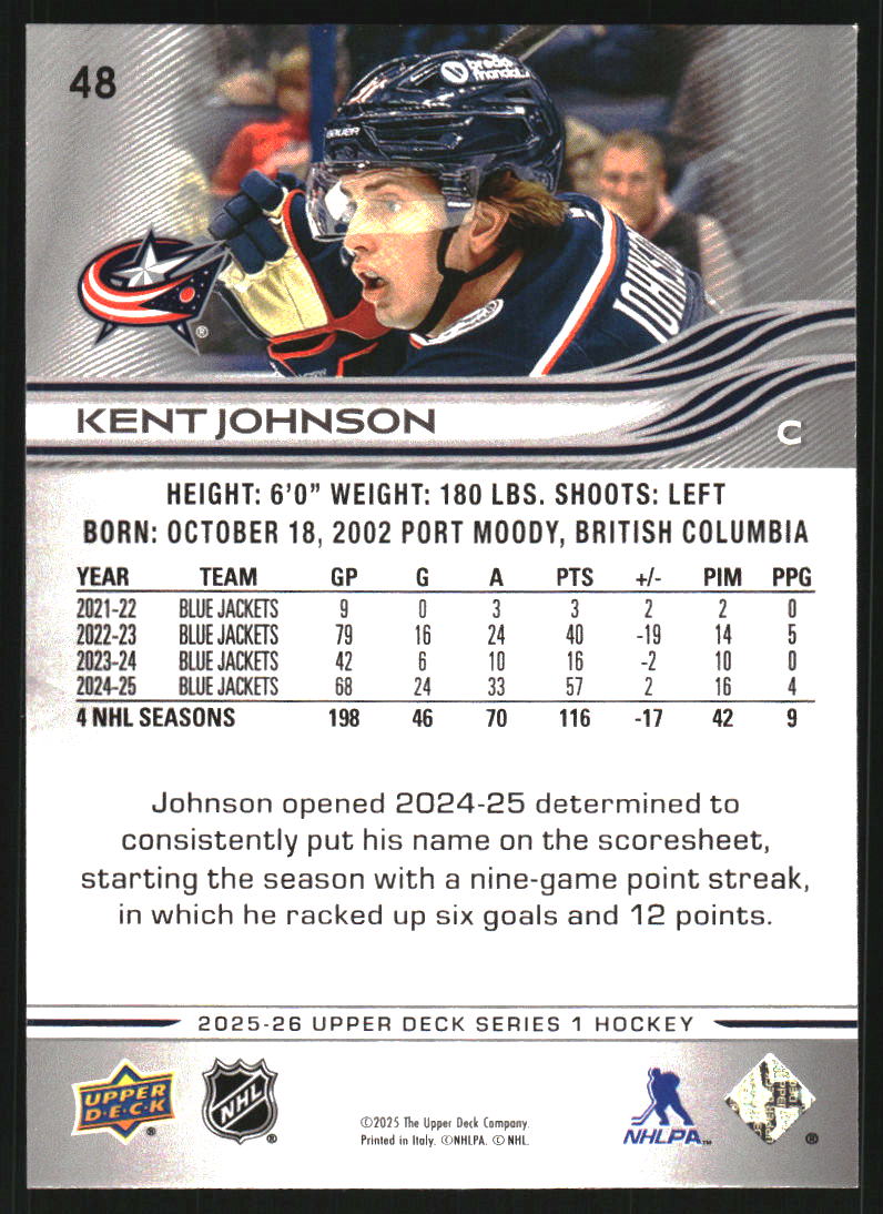 2025-26 Upper Deck Deluxe #48 Kent Johnson - NM-MT